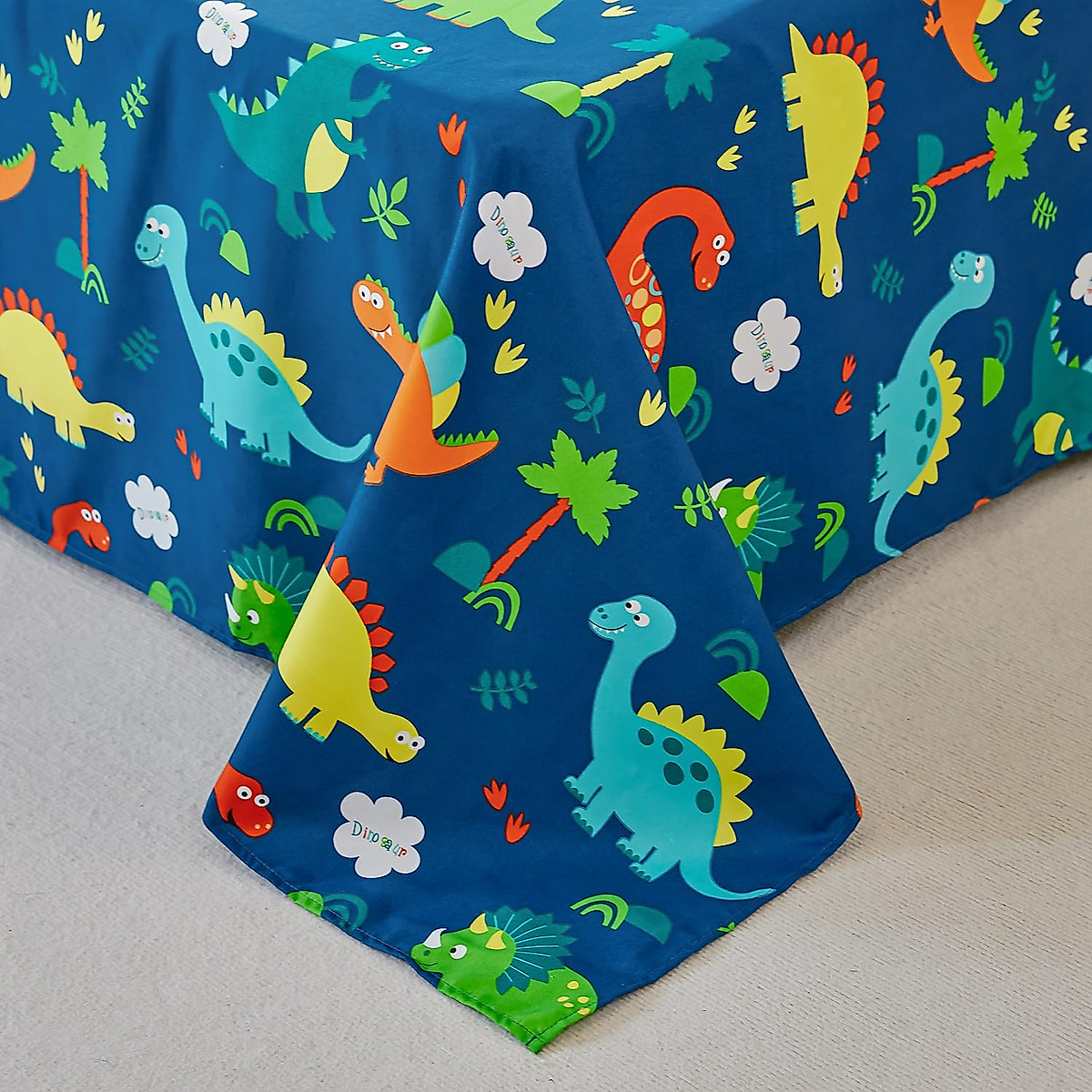 WINLIFE Dinosaur Sheet Set Twin for Boys 3 Piece - Soft Cozy Microfiber Twin Size Kids Sheets - Cartoon Dino Sheets for Twin Bed - Deep Pocket 16 Inches Teen Bed Sheets for Children, Navy