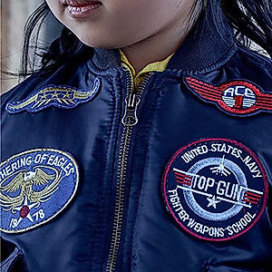 Norman Dragon Patch Embroidered Nylon MA-1 Baby Kids Bomber Flight Jacket Winter Padded Thick Coat for Boys Girls (Navy, 10) (FLJ-0008)