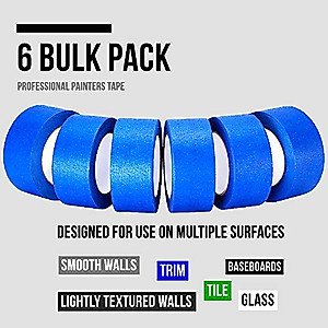 Lichamp 6-Piece Blue Painters Tape 2 inches Wide, Blue Masking Tape Painter's Bulk Multi Pack, 1.95 inch x 55 Yards x 6 Rolls (330 Total Yards)
