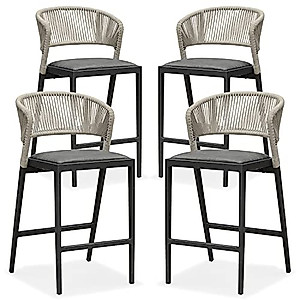 PURPLE LEAF Bar Stool Set of 4 Aluminum Counter Height Bar Chair Patio Rattan Stool for Outdoor and Indoor Modern Barstool