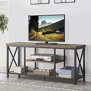 FOLUBAN TV Stand for TV up to 65 inch, Rustic Wood and Metal Entertainment Center with Storage Shelves, Modern Industrial Media TV Console Table for Living Room, Oak 55 inch