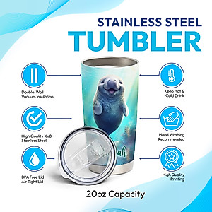 Hyturtle Personalized Gifts Manatee Lover - I Just Freaking Love Manatees Custom Name Stainless Steel Tumbler 20 oz With Lid - Idea Cute Sea Animal Lover Gifts For Women, Girl On Birthday, Christmas