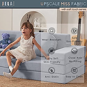 jela Kids Couch 10PCS Luxury, Floor Couch Floor Sofa Modular Furniture for Adults, Playhouse Play Set for Toddlers Babies, Modular Foam Play Couch (Classic, Moonlight Grey)