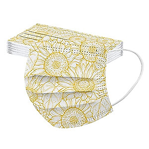 50PC Flower Disposable Face_Masks with Designs for Spring Summer, 3-Ply Floral Facemasks with Nose Wire for Women Men (Style-24)