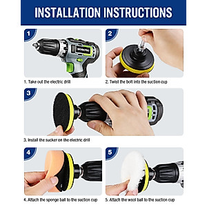 WORKPRO 3 Inch Drill Buffing Pad Kit - 11 Pcs Car Foam Polishing Pads Set, Drill Buffer Polisher Attachment Buffing Kit for Car Polishing, Waxing, Sealing Glaze