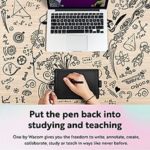 One by Wacom Small Graphics Drawing Tablet 8.3 x 5.7 Inches, Portable Versatile for Students and Creators, Ergonomic 2048 Pressure Sensitive Pen Included, Compatible with Chromebook Mac and Windows