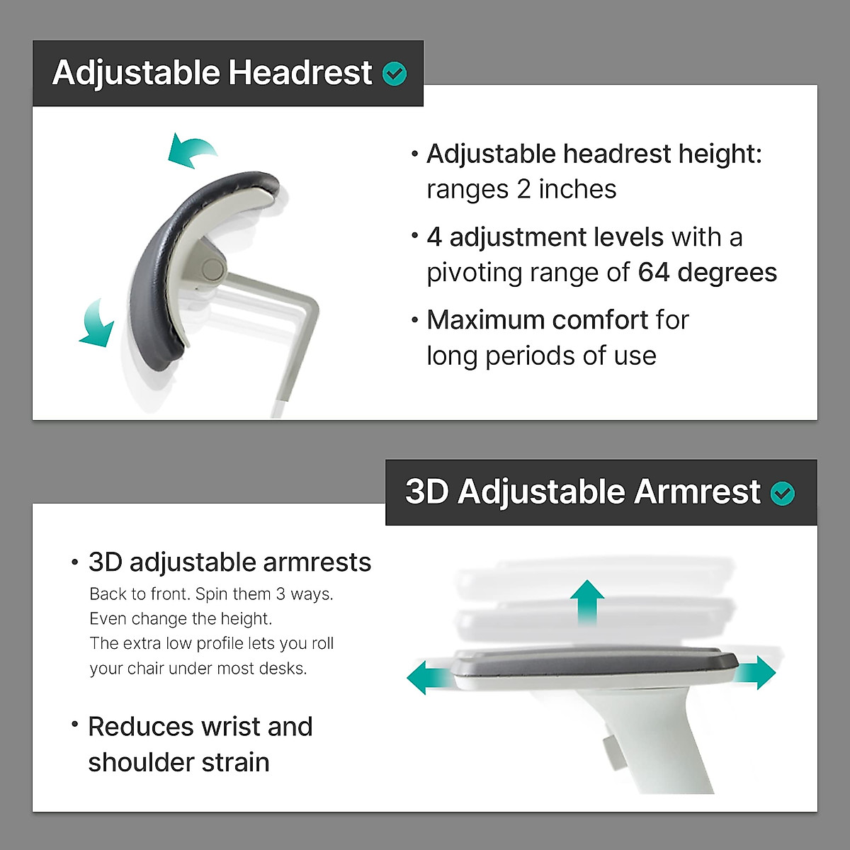 Duorest [Dual-backrests Alpha - Ergonomic Office Chair, Home Office Desk Chairs, Executive Office Chair, Best Office Chair for Lower Back Pain, Mesh Office Chair, Office Desk Chair (White)