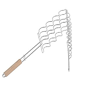 RvSky Garden kit Corn Grilling Basket Stainless Steel Beech Wood Handle Even Heat Distribution 4 Corns Capacity Grilling Holder for Camping