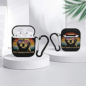 Best Doodle Dad Ever USA Flag Retro Goldendoodle Airpods Case Cover for Apple AirPods 2&1 Cute Airpod Case for Boys Girls Silicone Protective Skin Airpods Accessories with Keychain