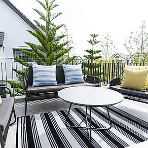 Pcinfuns Plastic Straw Rug,Patio Rugs RV Camping Rug Reversible Mat,6'x9' Reversible Mats Large Floor Mat and Rug for Outdoor,Black & White Thin Stripe