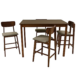 Zenvida Mid Century Counter Height Dining Table Set, Rectangle Solid Wood Table and 4 Chairs