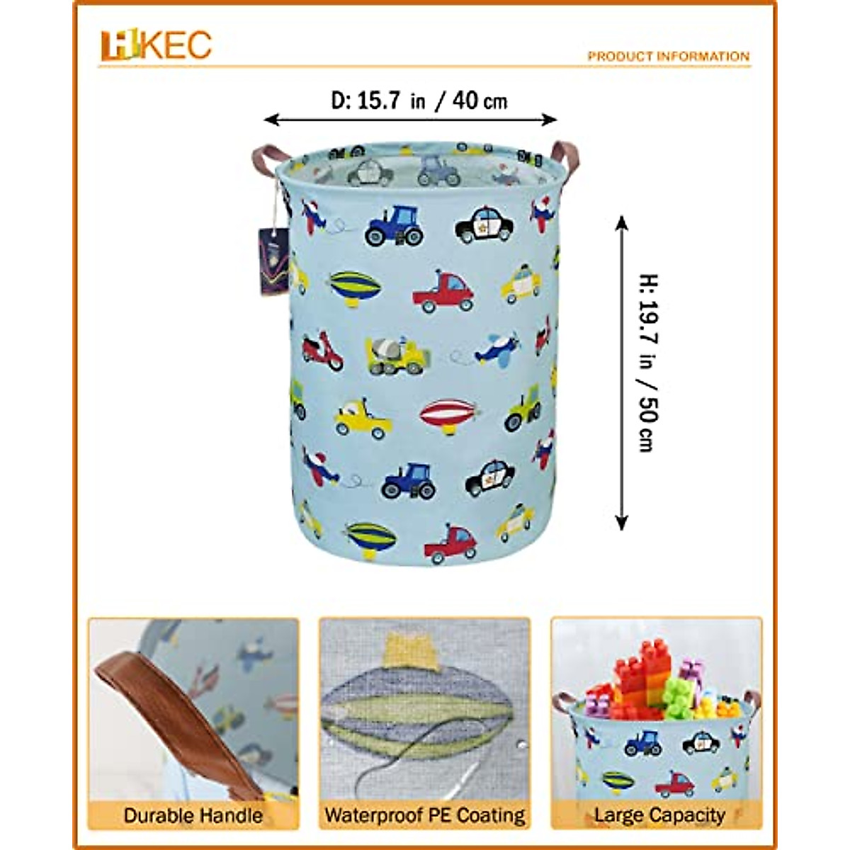 HKEC Kids Laundry Basket,Boys Toy Storage Bin,Baby Dirty Clothes Hamper,Nursery Hamper for Bedroom,Gift Baskets(Car)