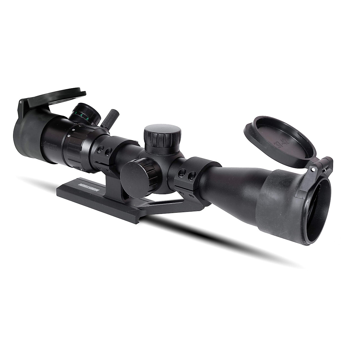 Monstrum 3-9x32 Rifle Scope with Rangefinder Reticle | ZR255 H-Series Offset Scope Mount | Monstrum Flip Up Lens Cover Set | Bundle