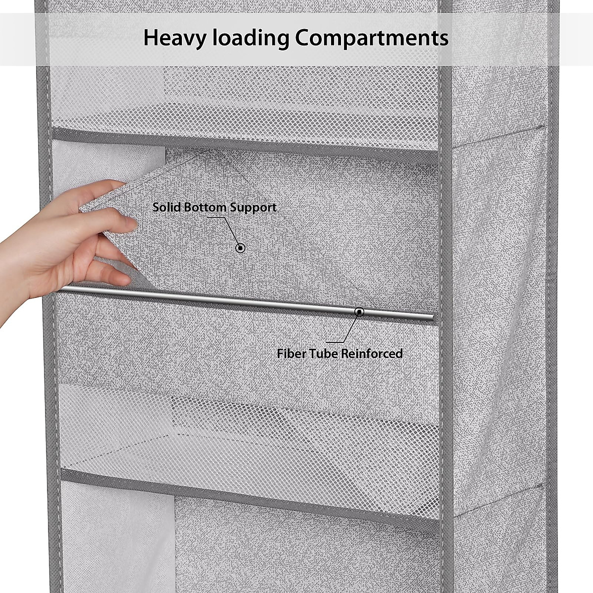 Univivi 6 - Layer Fabric Over the Door Organizer Gray Foldable Nursery Closet Storage, Large Hanging Door Organizer for Cosmetics, Toys and Sundries…