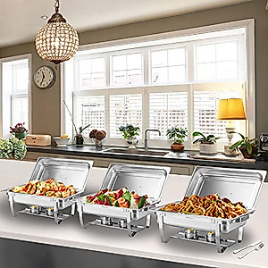 Perossia 3 Packs Chafing Dish Buffet Set Stainless Steel Food Warmer with 8QT 3 Full Size Pans Portable for Parties Catering Buffet Servers and Warmers