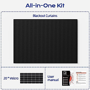 Blackout Curtains for Bedroom, 39" x 58" Portable Blackout Blinds with 20 Sets Hooks & Loops Strips for 100% Blackout Window Film, Temporary Blackout Shades for Windows Cover Nursery Travel RV- Black