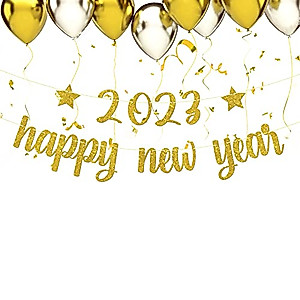 Hello 2023 Happy New Year Banner Gold Glitter Cheers to 2023 Sign, New Year Decoration for Outdoor&Indoor Photo Propsr