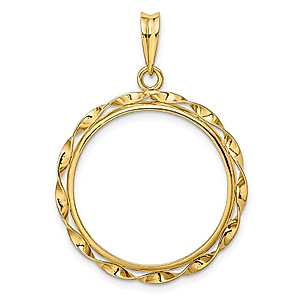 Roy Rose Jewelry Gold Coin Pendant Mounting - 22mm Coin Size - Hand Twisted Ribbon Design Frame - 14K Yellow Gold - Prong Set with Bail