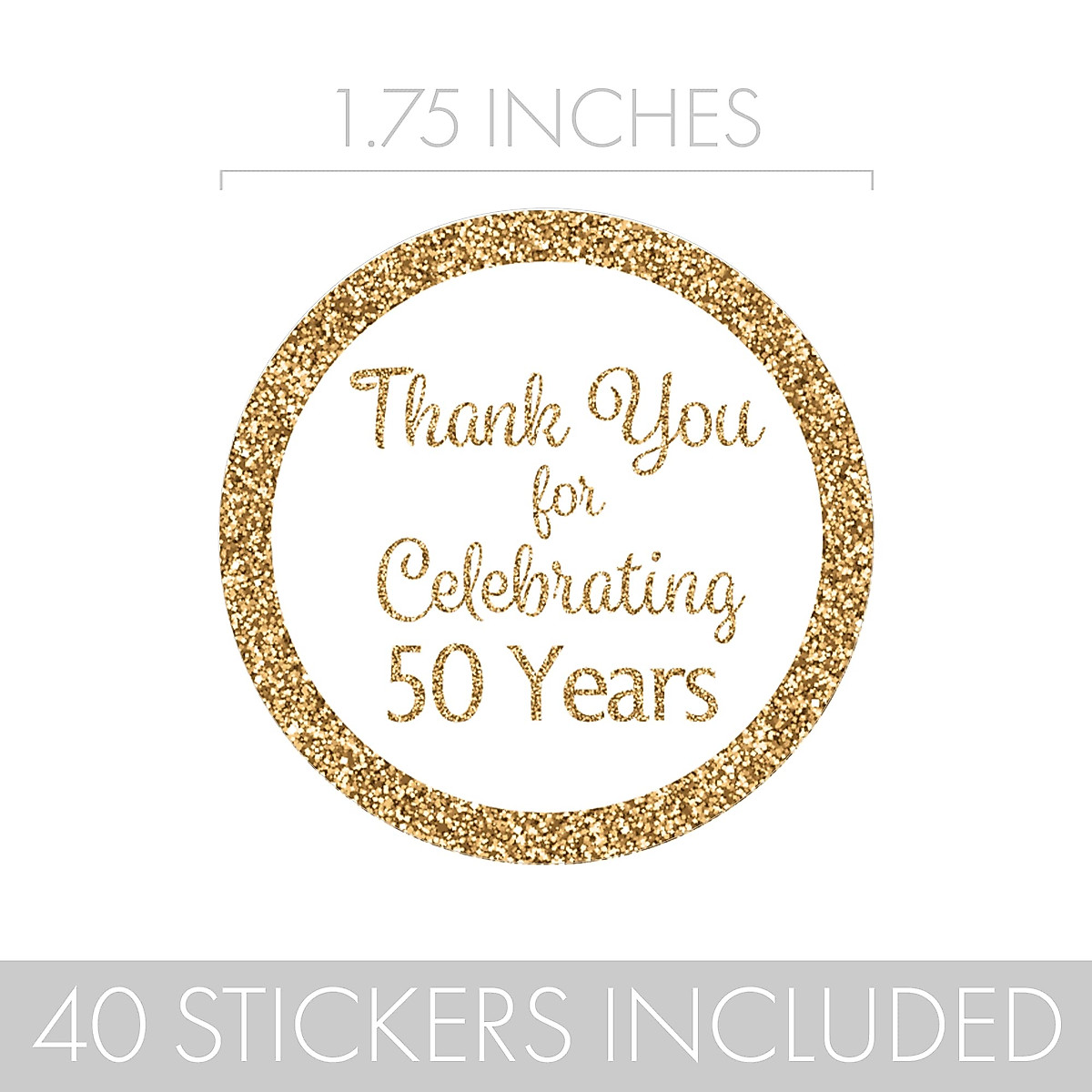 White and Gold 50th Birthday Thank You Stickers - 1.75 in - 40 Labels