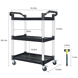 IMGZAR Utility Carts with Wheels Rolling Cart Heavy Duty Food Service Cart for Kitchen Warehouse Office, Free Rubber Hammer, Lockable Wheels, 500 Lbs Capacity 31.5''L X 17''W X 38''H Black
