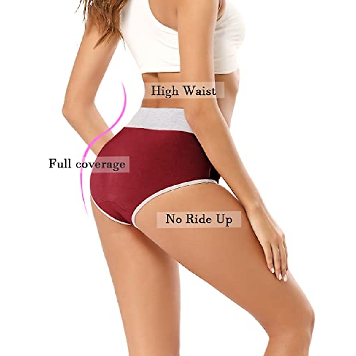 POKARLA Womens Cotton Underwear High Waist Full Coverage Briefs Soft Breathable Postpartum Panties Stretch Underpants Regular & Plus Size