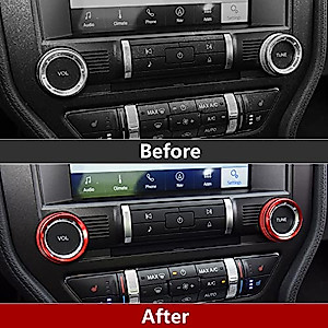 Car Audio Circle Sticker Decal Carbon Fiber Interior Trim Cover for Ford Mustang 2015 2016 2017 2018 2019 2020 2021 2022 2023 Accessories (RED)