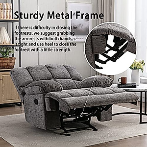 Dreamsir Oversized Rocker Recliner Chair, Manual Recliner Single Sofa Couch, Soft Fabric Overstuffed Rocking Chair for Living Room, Theater Seating for Big Man, Limestone Grey