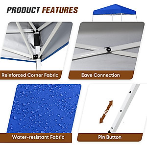 EAGLE PEAK 8x8 Slant Leg Pop-up Canopy Tent Easy One Person Setup Instant Outdoor Beach Canopy Folding Portable Sports Shelter 8x8 Base 6x6 Top (Blue)
