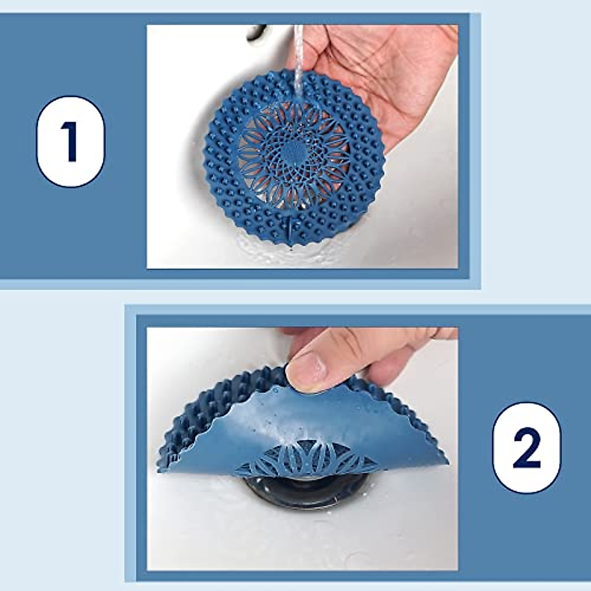 3 Piece Silicone Drain Hair Catcher Shower Drain Cover, Bathtub Drain Covers Accessories Kitchen Sink Strainer Stopper Trap Tub Flower Covers for Drain Kitchen Handbasin Bathroom (Blue, White, Black)