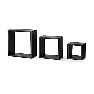 Melannco Floating Wall Square Cube Shelves for Bedroom, Living Room, Bathroom, Kitchen - Wood, Set of 3, Espresso