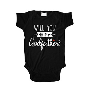 The Shirt Den Will You Be My Godfather Baby One Piece 12 mo Black