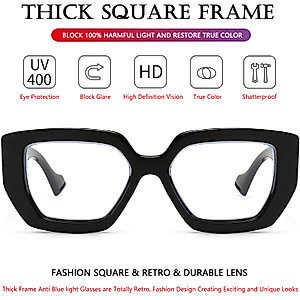 AIEYEZO Thick Frame Blue Light Glasses Men Women, Fashion Square Computer Eyeglass Anti Eyestrain & Prevent Headache (Black)