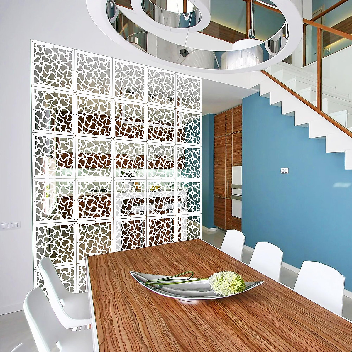 Lucky Monet 12Pcs Hanging Room Divider Panels Decorative Room Separator White Wall Partition Privacy Screen Indoor for Bedroom Dining Hotel Restaurant - White Flower