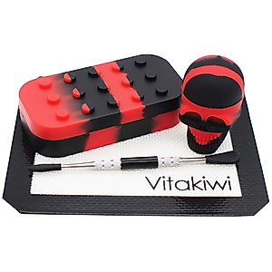 Vitakiwi Silicone Carving Kit with 34ml 6+1 Silicone Concentrate Container 15ML Skull Jar, Carving Tool and Mat (D)