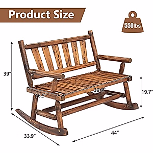 KINTNESS Outdoor Wood Double Rocking Chair - 2-Person Patio Rocker Bench for Balcony Yard Poolside