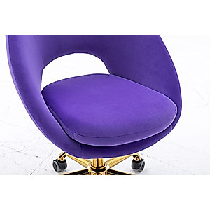 ZOBIDO Comfy Home Office Task Chair with Wheels, Cute Modern Upholstered Velvet Seashell Back Adjustable Swivel Vanity Desk Chair, for Women, for Kids, for Girls, Living Room, Bedroom (Purple)