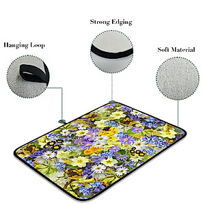 Spring Garden Dish Drying Mat for Kitchen Counter Farmhouse Colorful Netherlands Flower Dishes Pad Reversible Microfiber Absorbent Machine Washable (16'' x 18'')
