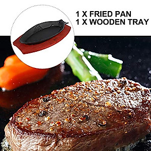 Angoily Small Cast Iron Skillet with Wooden Base, Creative Fish-Shaped Japanese Steak Plate Set for Restaurant Kitchen Cooking Pan Grilling Meats (12.18 X 5.5 X 0.98 inch)