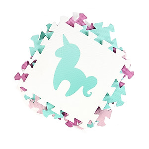 Tadpoles Baby Play Mat, Kid's Puzzle Exercise Play Mat – Soft EVA Foam Interlocking Floor Tiles, Cushioned Children's Play Mat, 16pc, Unicorns and Rainbows, Pink, 50x50