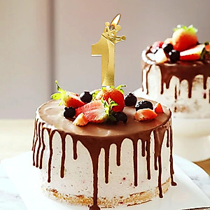 Number 1 Birthday Candles Sparklers Firework, Sparkler Candles for Birthday Cake, 3D Crown Designed Cake Candle Topper Decorations (Gold, 3.15 inch)