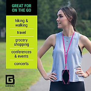 Gear Beast Cell Phone Lanyard - Neck Phone Holder w/Card Pocket and Silicone Neck Strap - Compatible with Most Smartphones, Black