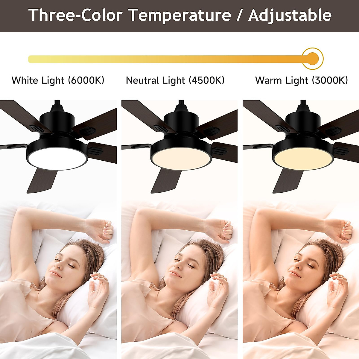 Obabala Ceiling Fans with Lights and Remote, Outdoor/Indoor Black Fan with Lights for Patio Bedroom Living Room，52 Inch