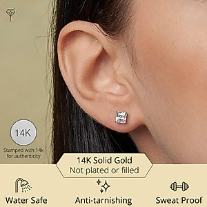 MAX + STONE 14k White Gold Princess Cut CZ Stud Earrings for Women & Men | Cubic Zirconia Earrings Studs with Gold Earring Backs | Square Earrings for Men | 1.5 Carats total |