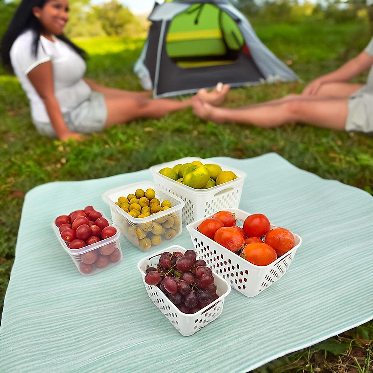 Xiureim 3 Pack Fruit Storage Containers for Fridge with Colanders, 4 in 1 Produce Saver Storage Containers, Airtight Food Storage Containers with Lids for Salad Berry Lettuce Vegetables Meat Keeper