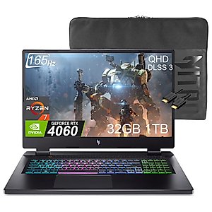 acer Nitro 17 (2024) Gaming Laptop (17.3" QHD 165Hz, AMD Ryzen 7 7840HS, 32GB DDR5 RAM, 1TB SSD, GeForce RTX 4060 8GB, 8-Core (Beat i7-12700H)) 4-Zone RGB, Wi-Fi 6E, IST Cable, Win 11 Home, Black