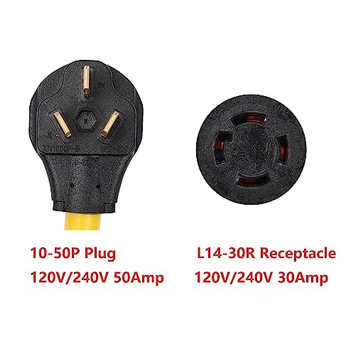 ONETAK NEMA 10-50P to L14-30R 120V/240V 50 Amp 3 Prong Male Plug to 4 Prong Twist Lock Female Outlet Receptacle Generator Welder Dryer EV Charger RV Power Cord Adapter