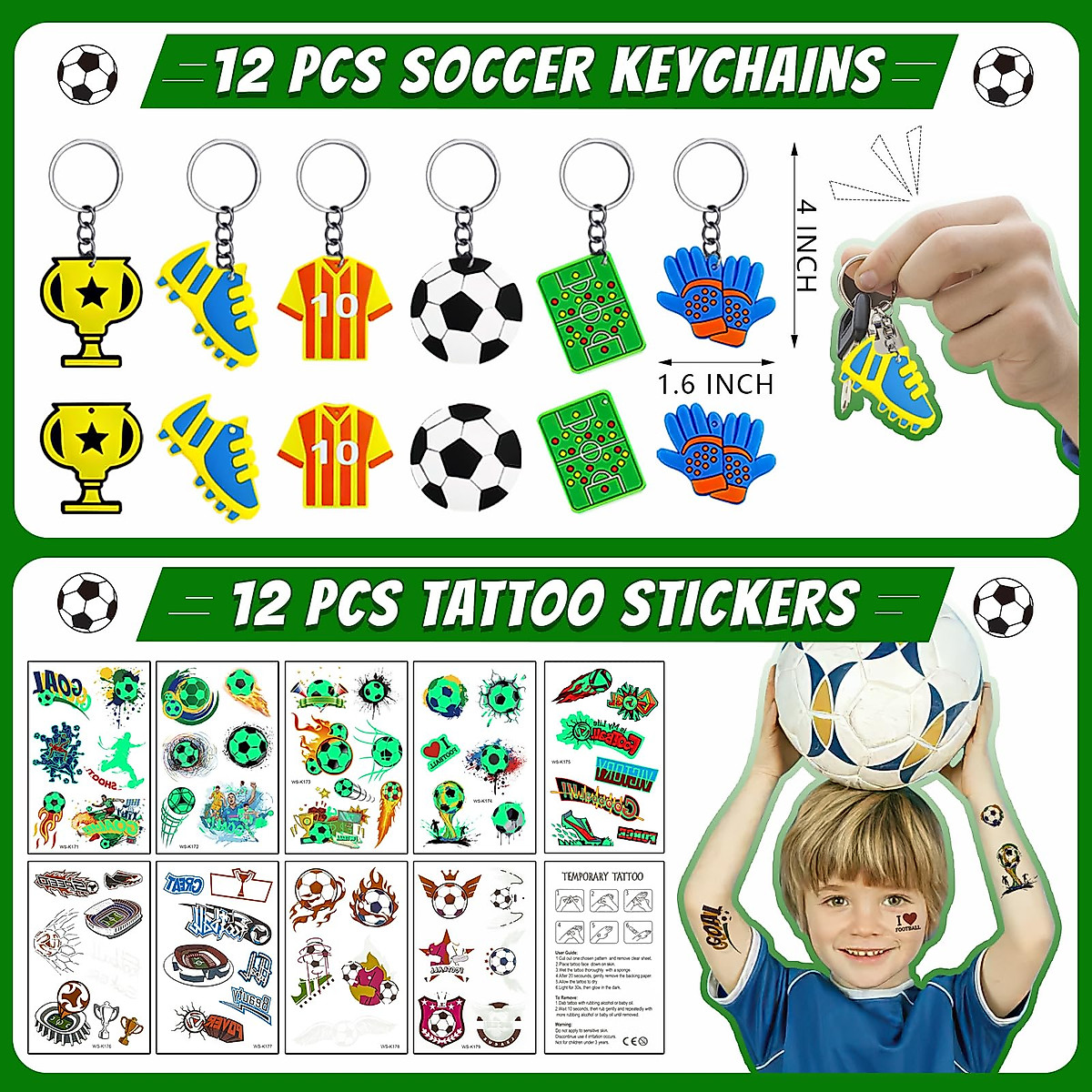 Joyvorite 158 PCS Soccer Party Favors Set with Soccer Goodie Bags Soccer Slap Bracelets Soccer Straws Puzzle Tattoo Stickers Erasers Keychains Whistle Soccer Party Supplies Soccer Party Decorations
