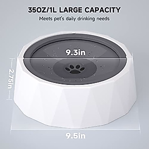 ELS PET Dog Bowl No Spill, Pet Water Bowl No Drip Slow Water Feeder Cat Bowl, Pet Water Dispenser 70oz/2L Large Capacity Travel Water Bowl for Dogs, Cats (Grey with Filter, 1L)