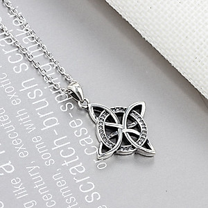 SQKXKLCZ 925 Sterling Silver Celtic Four Corner Knot Good Luck Pendant Necklace, Rolo Chain 18"