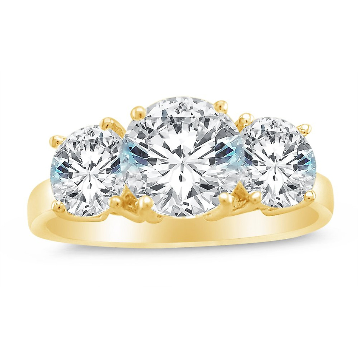 Size 6.5 - Solid 14k Yellow Gold 3 Three Stone Round Brilliant Cut Solitaire with Round Side Stones CZ Cubic Zirconia Engagement Ring 2.0ct.